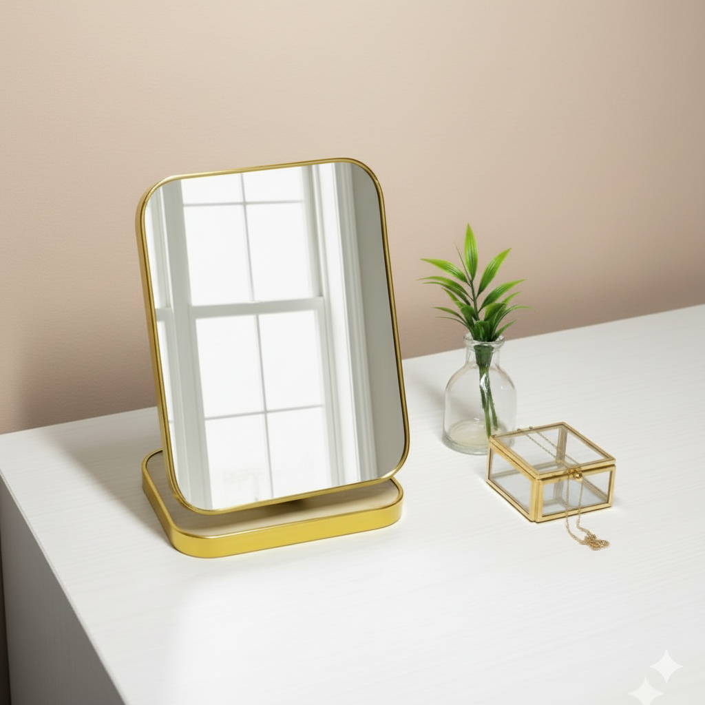 Golden Square Tabletop Mirror – El Hayat Store